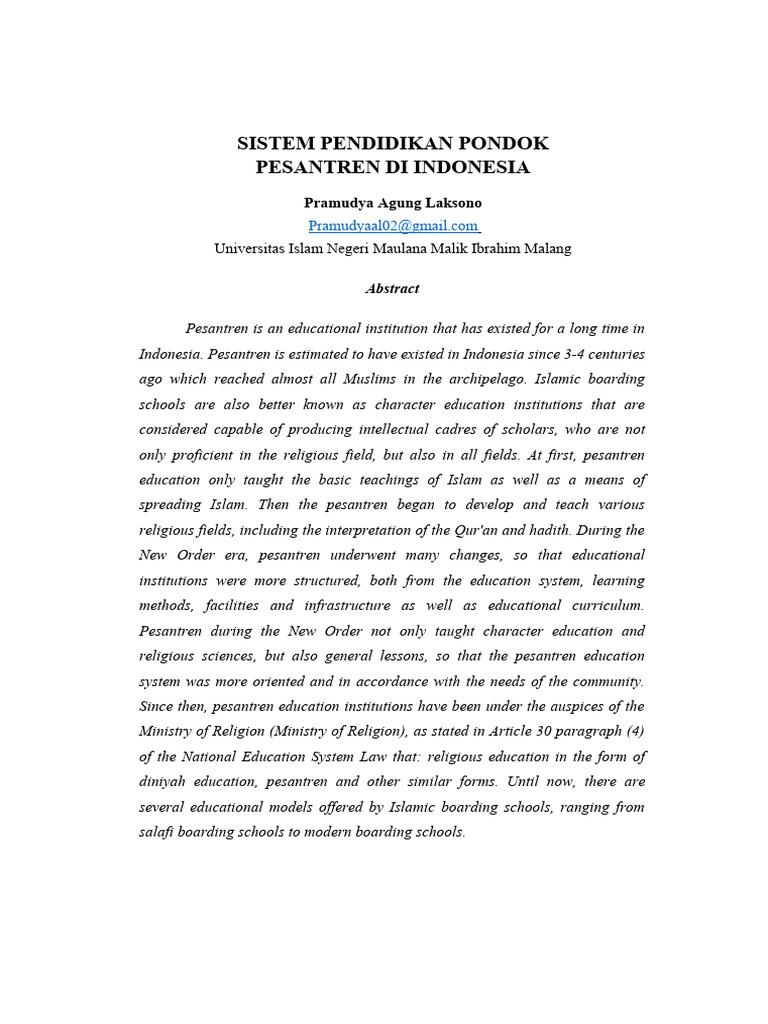 Sistem Pendidikan Pondok Pesantren Di Indonesia | PDF | Religious ...