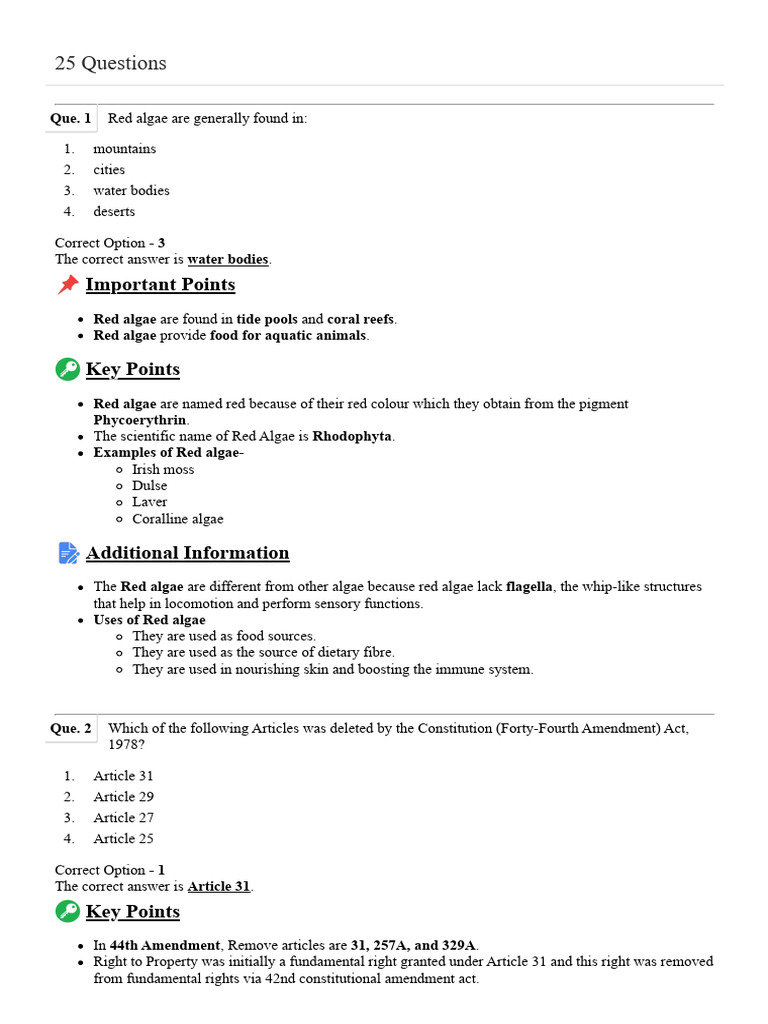 25 Questions: Important Points | PDF | Social Science | Travel