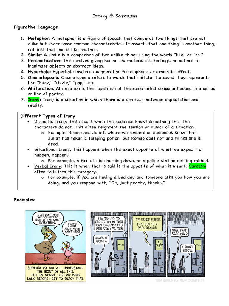 Irony & Sarcasm Exercise | PDF