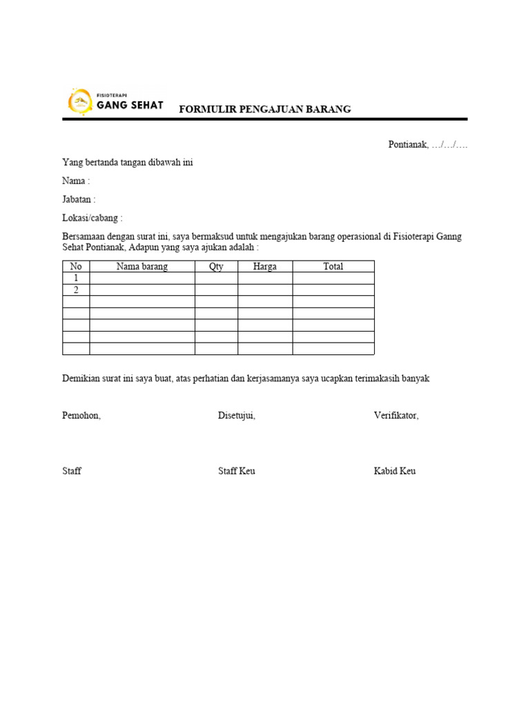 Formulir Pengajuan Barang | PDF