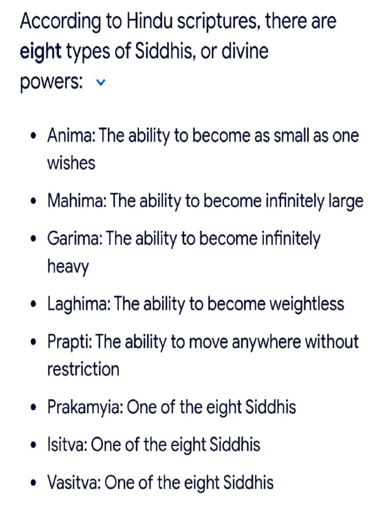 According To Hindu Scriptures, There Are Eight Types of Siddhis, or ...