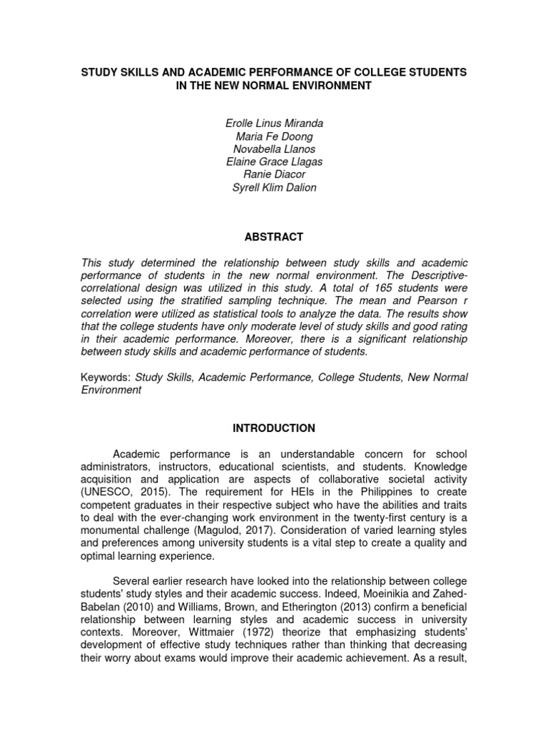 Study Skills and Academic Performance | PDF