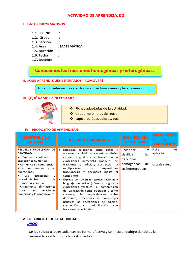 D2 A1 SESION MAT. Conocemos las fracciones homogéneas y heterogéneas ... D2 A1 SESION MAT. Conocemos las fracciones homogéneas y heterogéneas ...