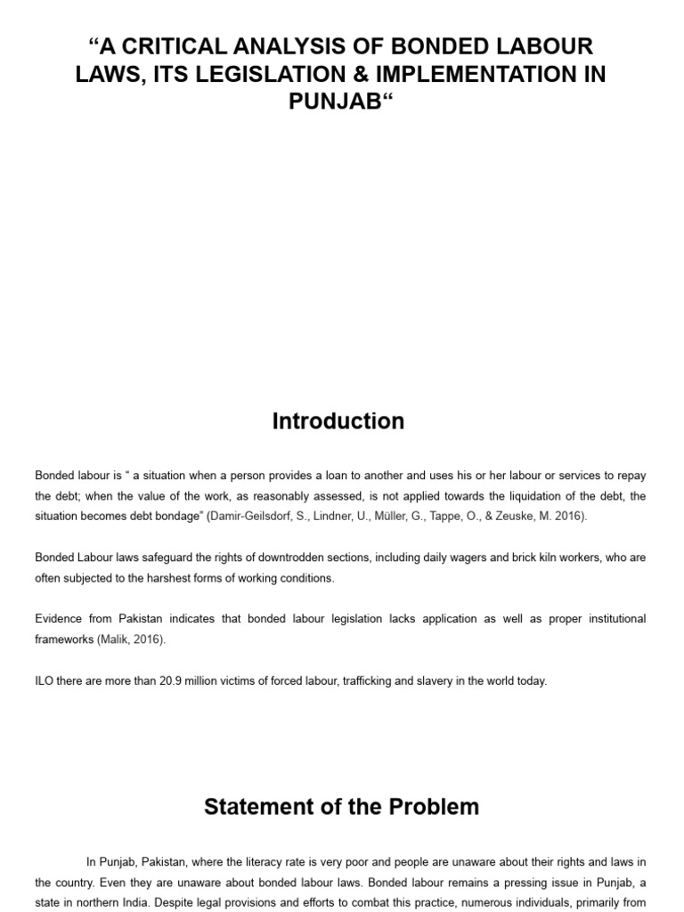 Analysis of Bonded Labour Laws in Punjab | PDF | Employment | Labour ...