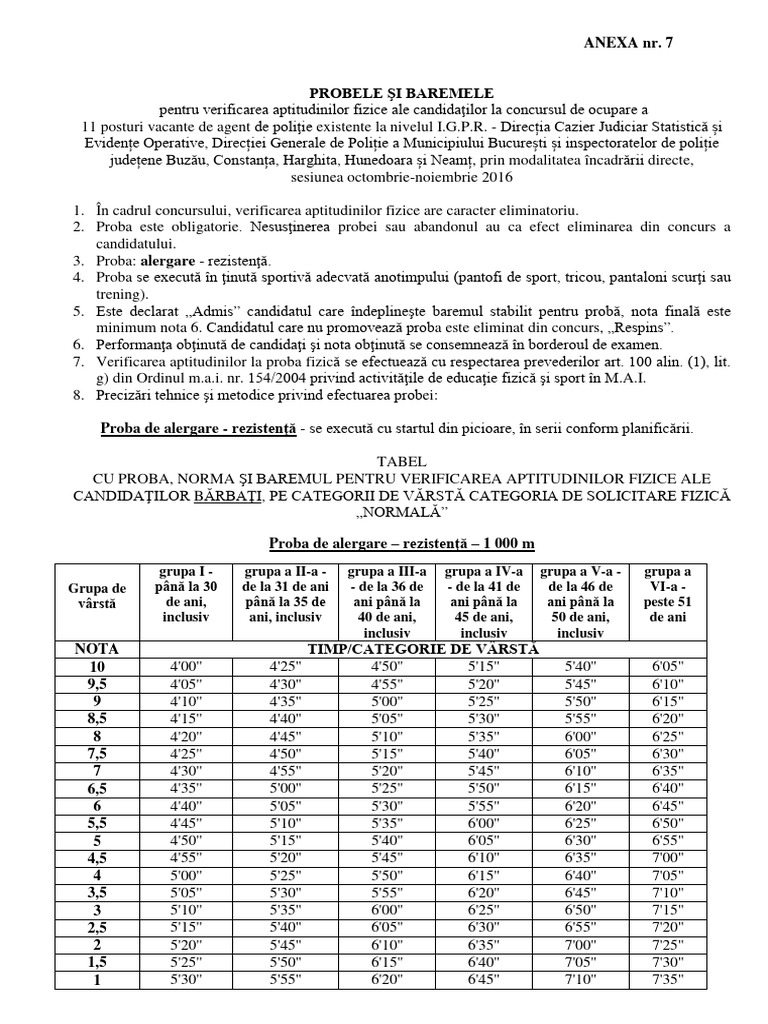 Anexa 7 - Bareme Proba Fizica - Normala | PDF