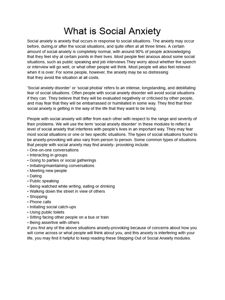 Social Anxiety Disorder Assignment' | PDF