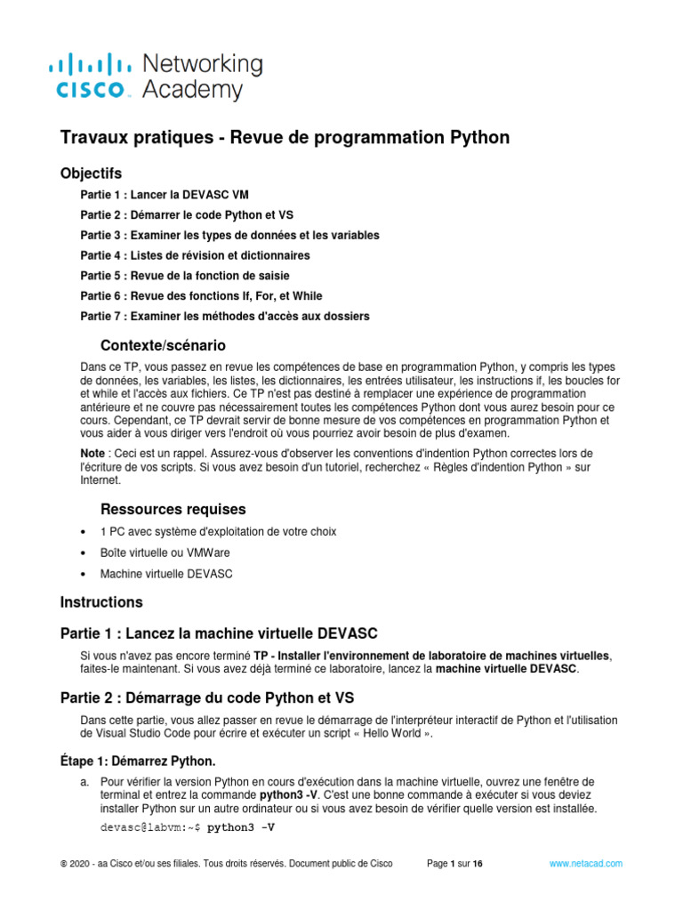 1.3.3 Lab - Python Programming Review - FR FR | PDF | Structure de contrôle | Python (Langage de ...