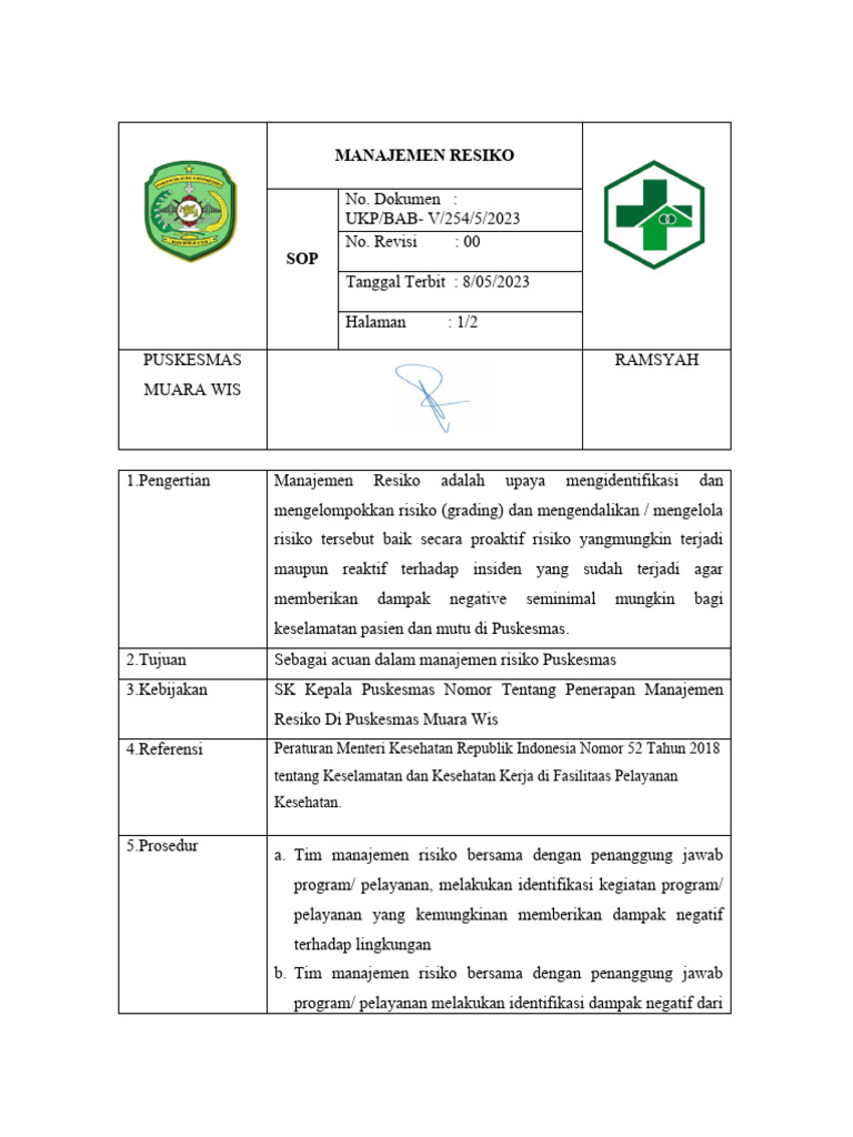 Sop-Manajemen Risiko | PDF