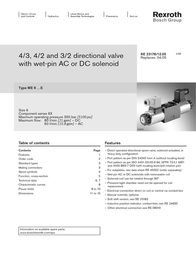 RE23178 NG6 4-3-Directional Valves | PDF | Valve | Alternating Current