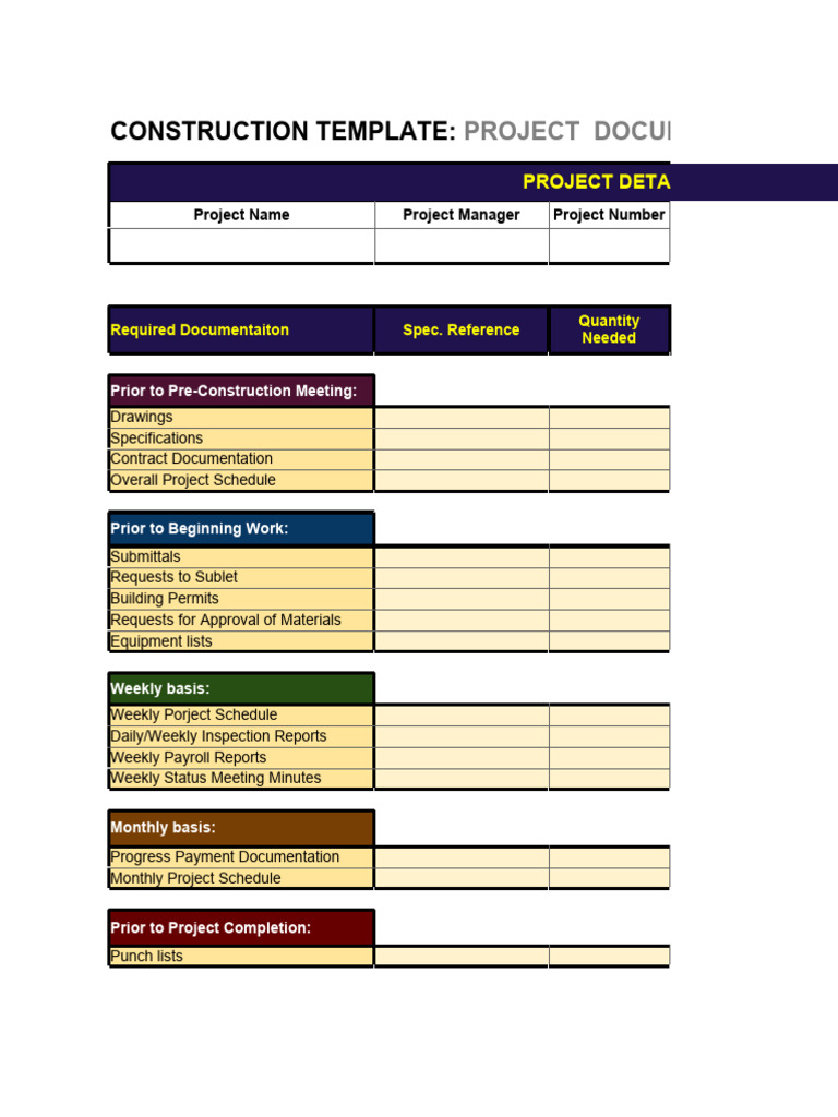 Construction Document Tracker Template | PDF | Art