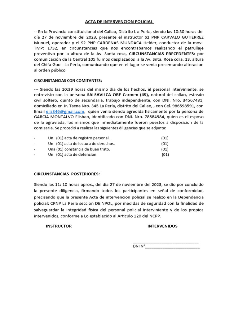 Modelo de Acta Policial | PDF Modelo de Acta Policial | PDF
