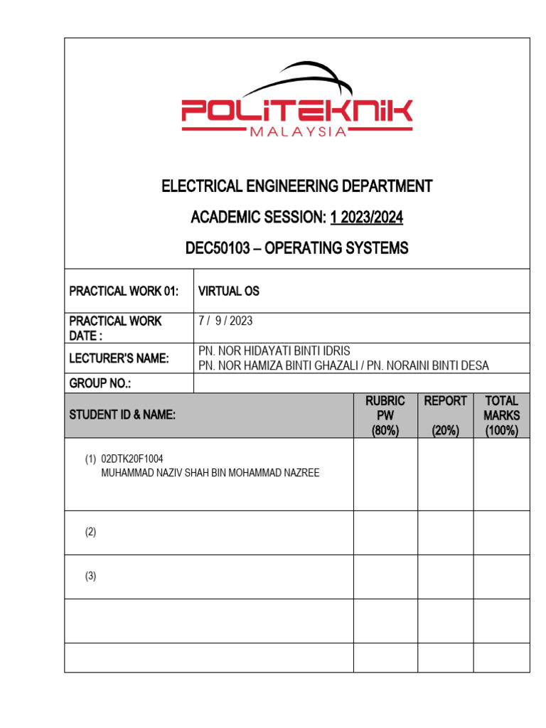 Dec50103 PW1 Sesi 120232024 | PDF | Personal Computers | Operating System