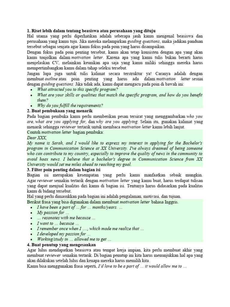 Motivation Letters | PDF