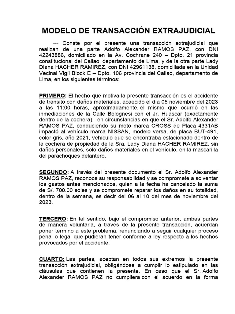 Transaccion Extrajudicial. | PDF | Justicia | Crimen y violencia