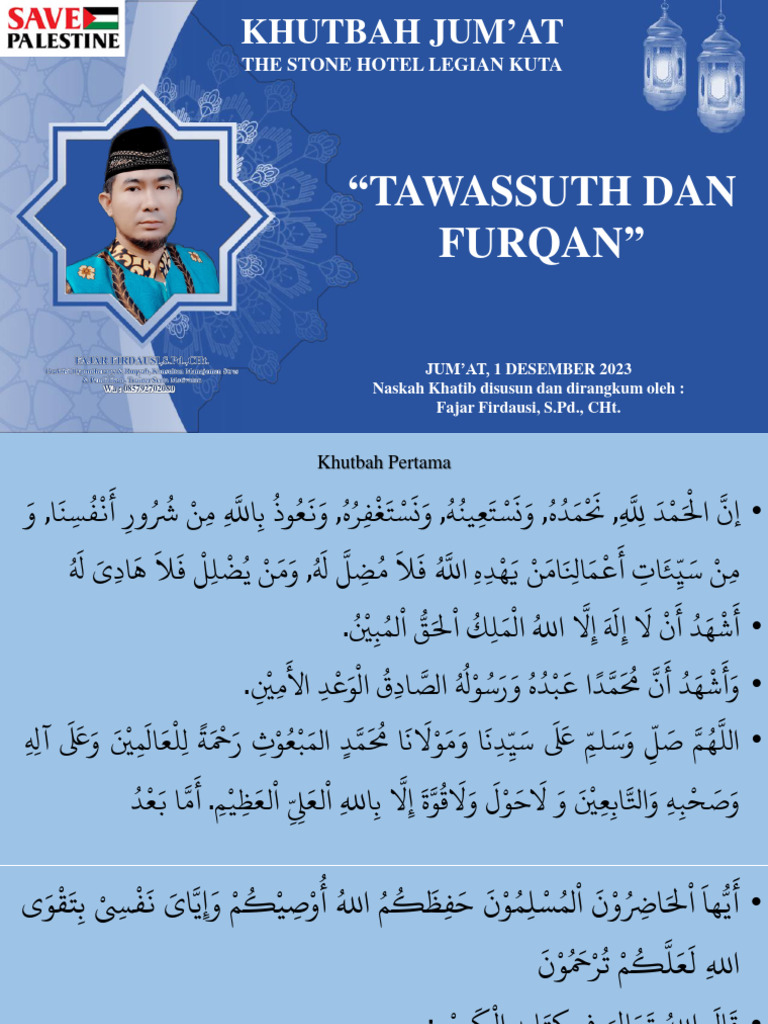 Khutbah 1 Desember 2023 - Tawassuth Dan Al Furqan | PDF