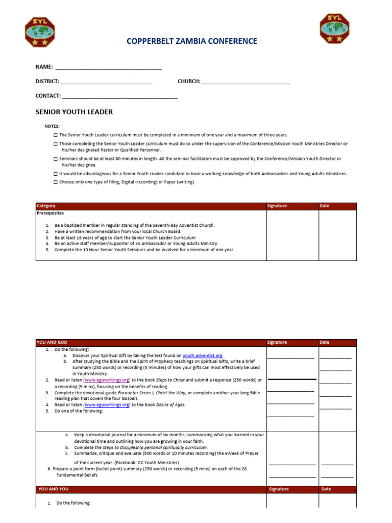 SYL Requirements Card | PDF