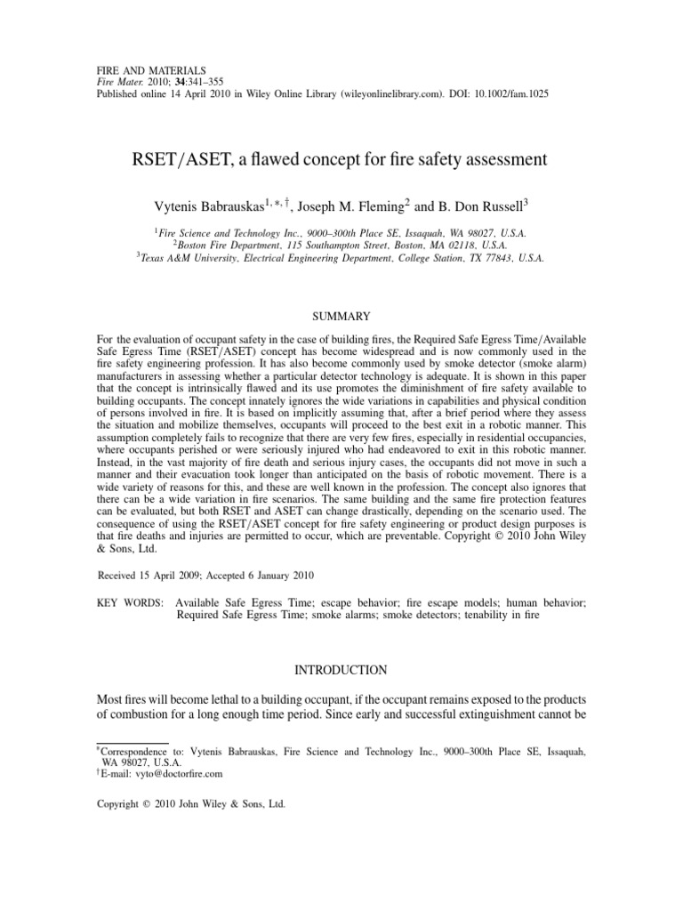 Fire and Materials - 2010 - Babrauskas - RSET ASET A Flawed Concept For ...