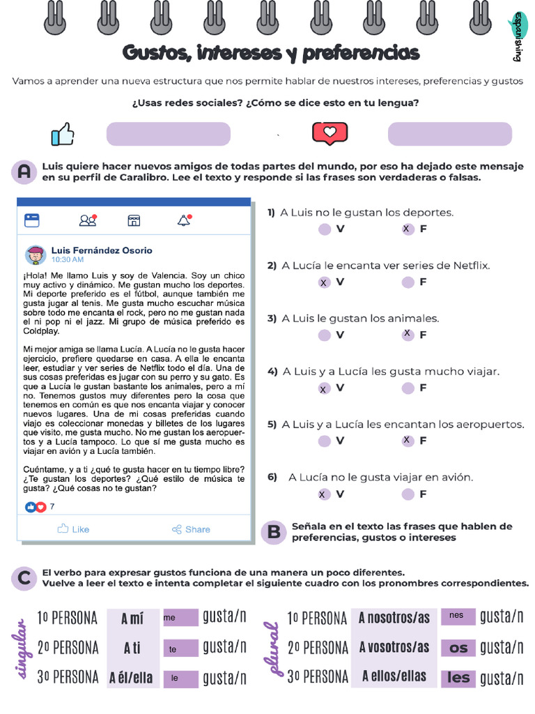 Actividades Me Gusta - Micah BAKSH - Me Gusta | PDF