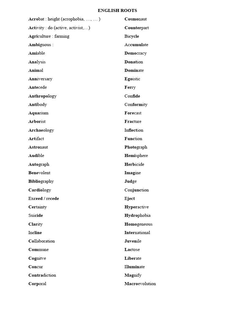 English Roots for Learning Vocabulary | PDF | Science