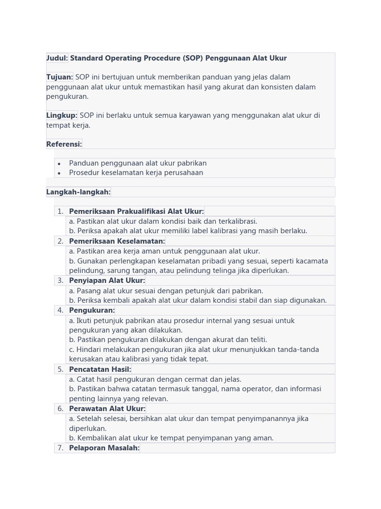 Sop Penggunaan Alat Ukur | PDF