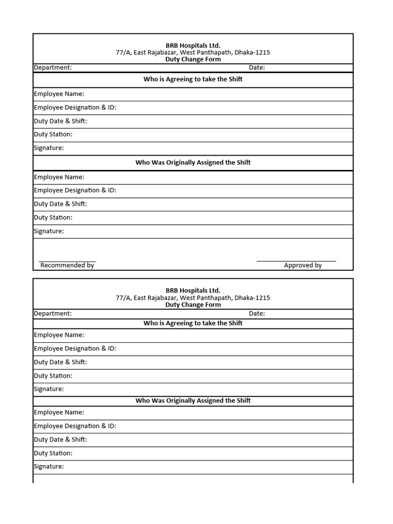 Duty Change Form | PDF | Career & Growth | Finance & Money Management