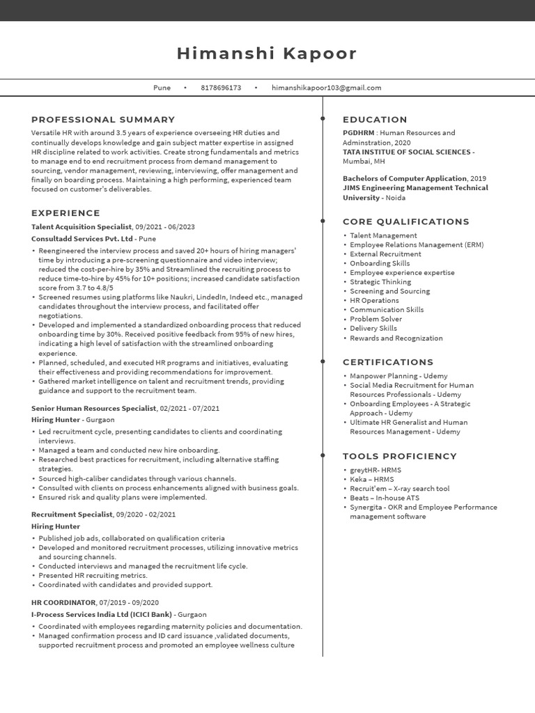 Himanshi Kapoor Resume Talent Acquistion | PDF | Recruitment | Human Resources