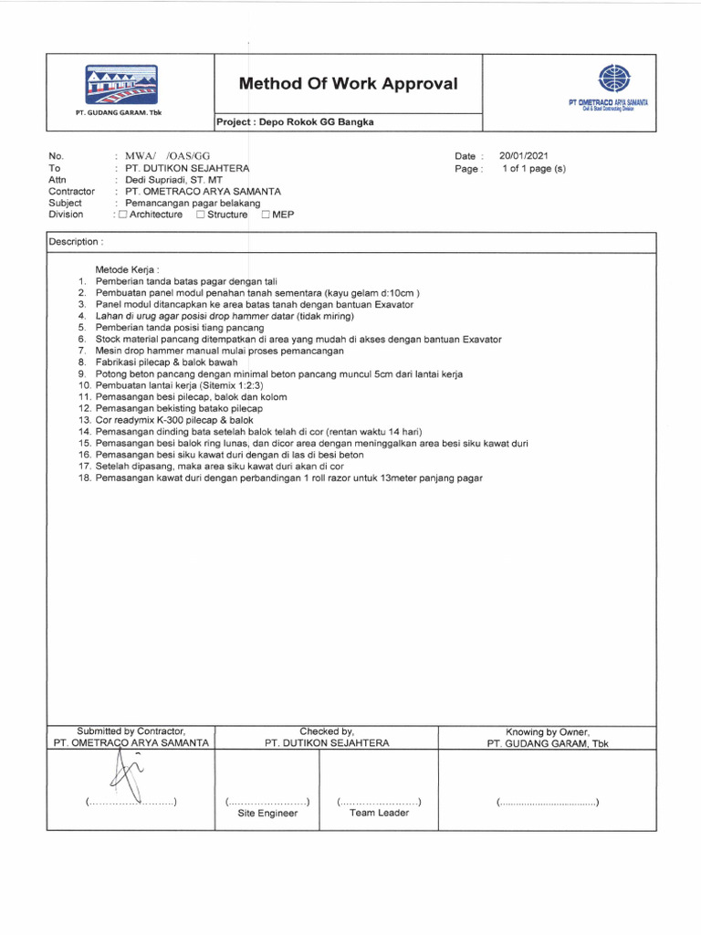 Metode Kerja Pagar Rawa | PDF