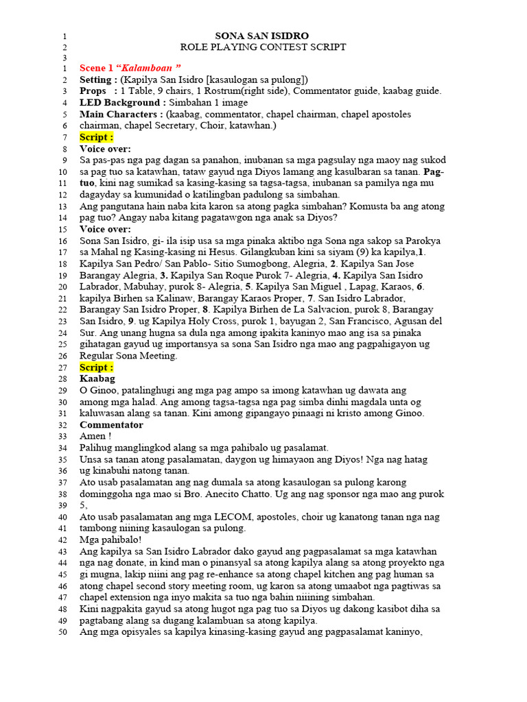 Sona San Isidro Role Play Script Final | PDF