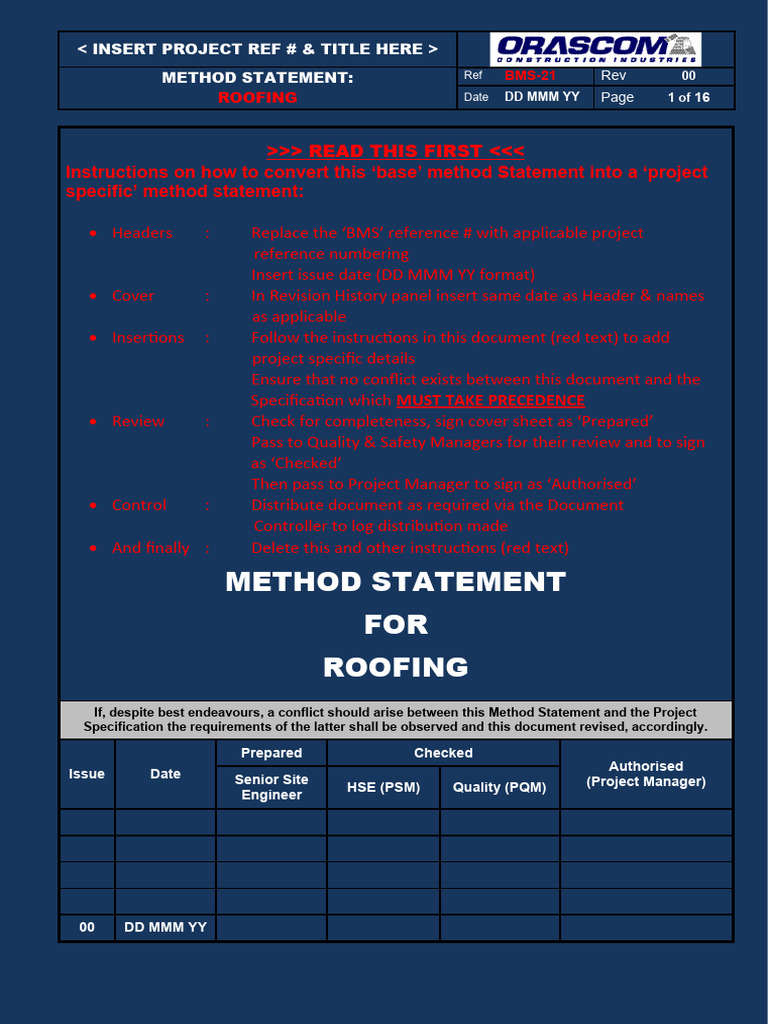 BMS-21-RoofingMethod Statement | PDF