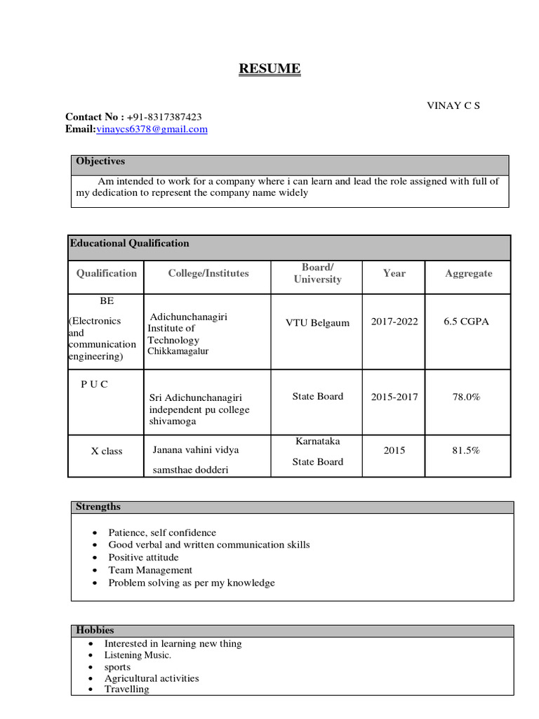 Vinay Resume12 | PDF | Cognitive Science | Intelligence