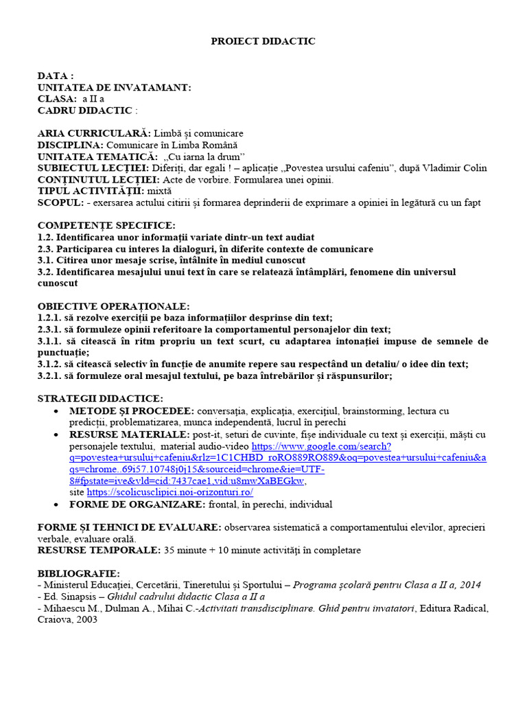 Proiect Didactic CLR Clasa A Iia | PDF
