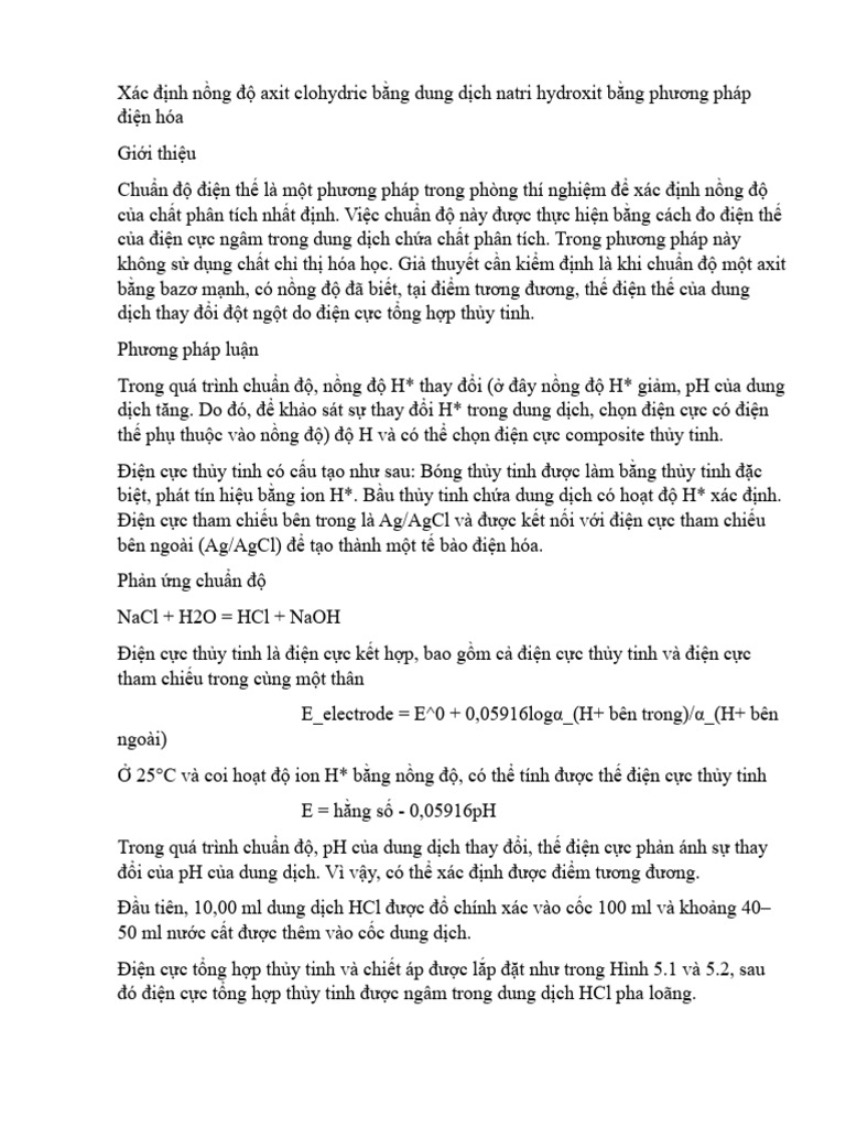Xác định nồng độ axit clohydric bằng dung dịch natri hydroxit bằng ...