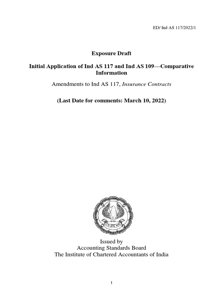 Exposure Draft Initial Application of Ind AS 117 and Ind AS 109 ...