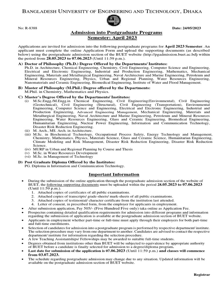 Circullar_Apr_2023 | PDF | Engineering | Postgraduate Education