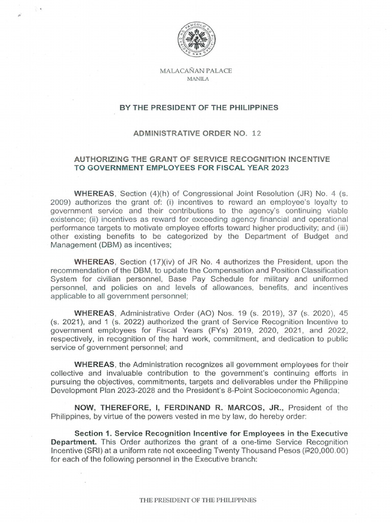 Administrative Order 12 Series of 2023 | PDF