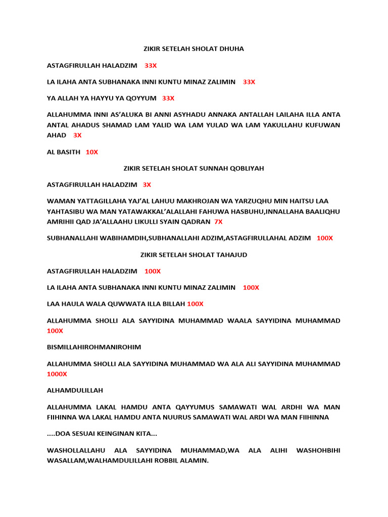 Zikir dan Doa Setelah Sholat | PDF