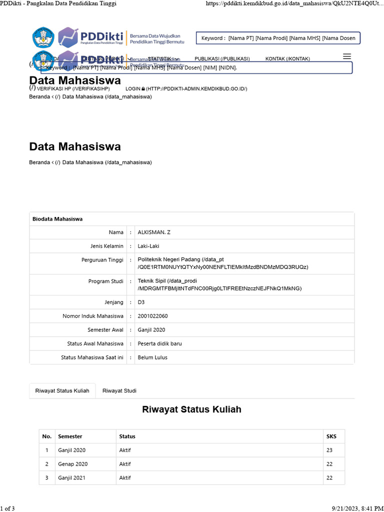 PDDikti - Pangkalan Data Pendidikan Tinggi Alkisman01 | PDF