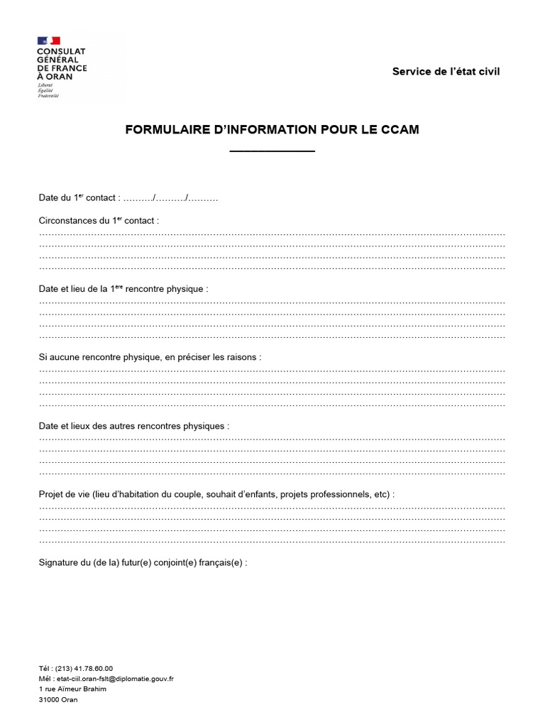 Formulaire D Information Pour Le Ccam | PDF