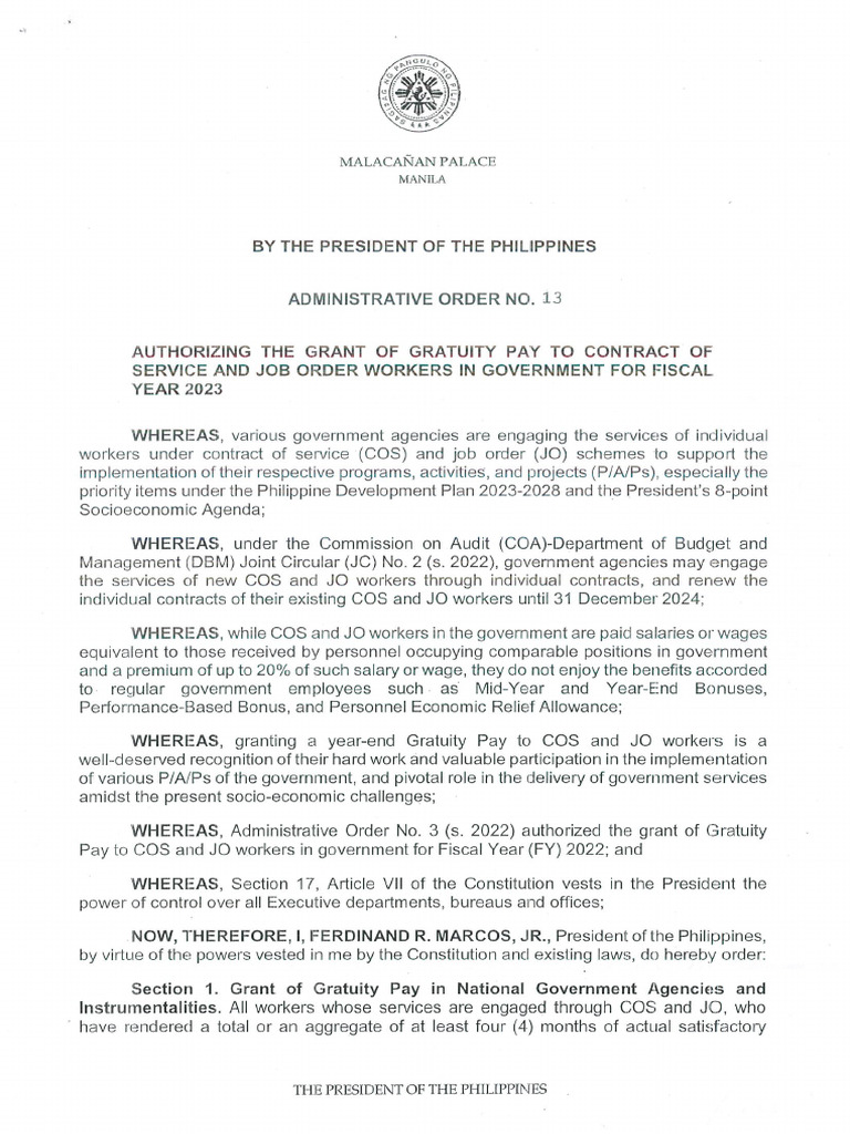 Administrative Order 13 Series of 2023 | PDF