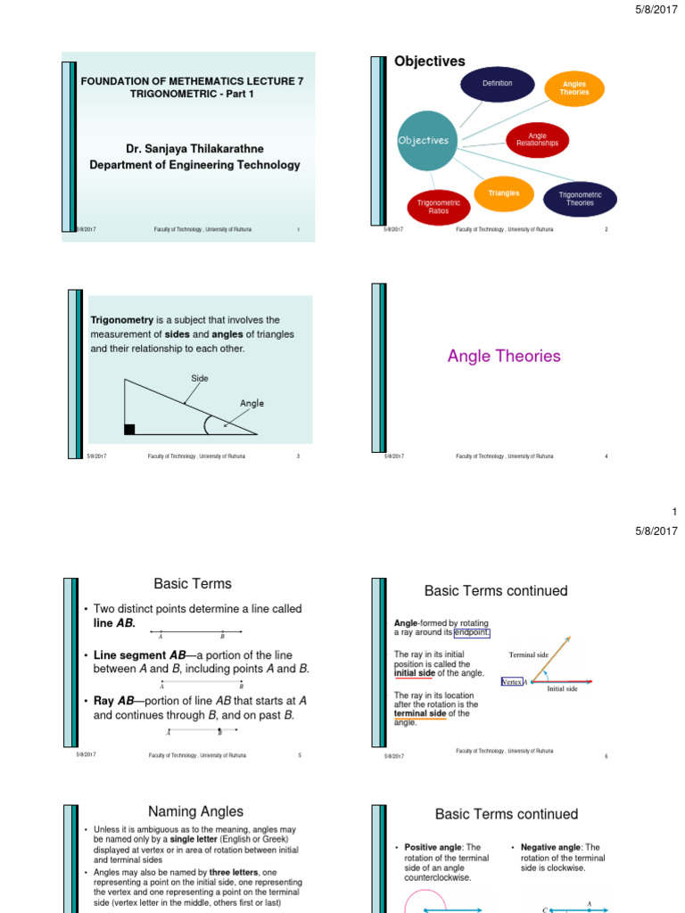 Lecture 7 Trigonometry Pdf Trigonometric Functions Triangle 7544