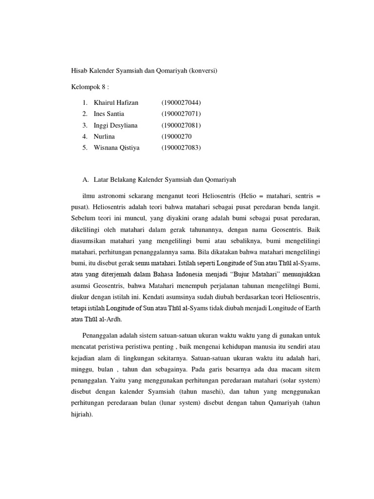 Hisab Kalender Syamsiah Dan Qomariyah | PDF