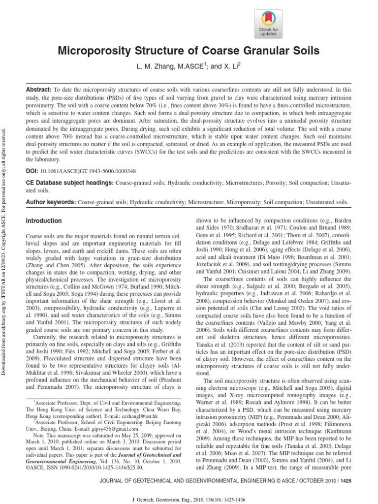 Li Zhang 2010 Microporosity Structure of Coarse Granular Soils | PDF