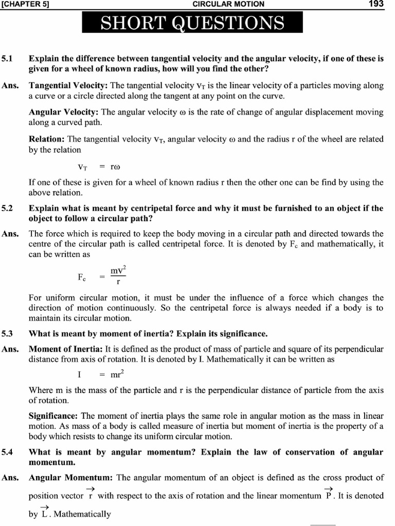 Chapter 5 Physics 11th Short | PDF