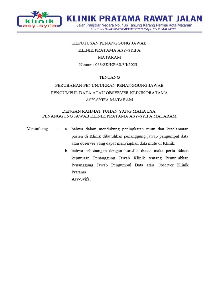 Penunjukan Observer Klinik | PDF