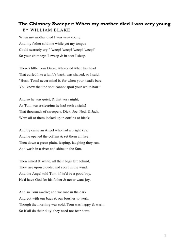 The Chimney Sweeper-Study Help | PDF | Classics