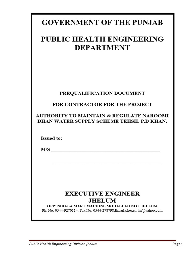 Government of The Punjab Public Health Engineering Department | PDF ...