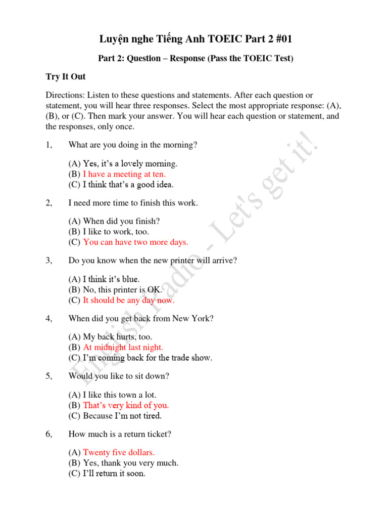 TOEIC Listening Practice with Transcript | PDF