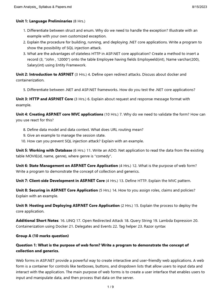 ASP.NET Core Exam Syllabus Overview | PDF | Business | Technology ...