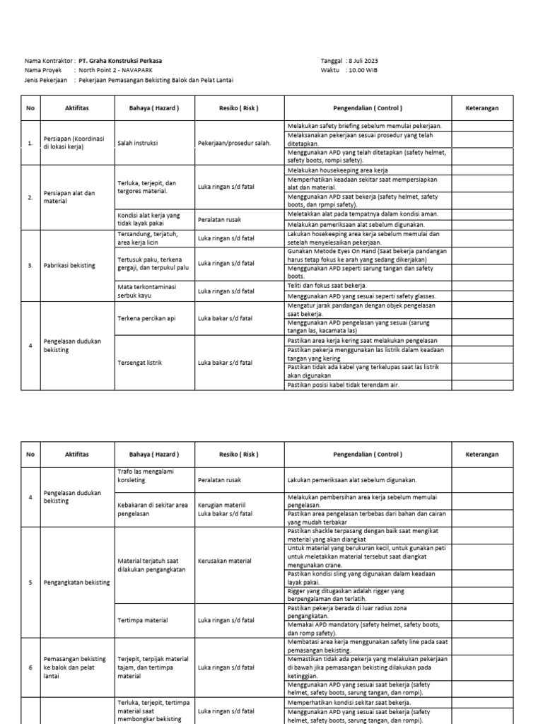 JSEA - Pekerjaan Pemasangan Bekisting Balok dan Lantai | PDF