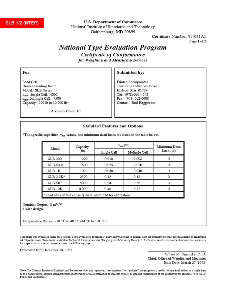SLB Beam Cert Ntep | PDF | National Institute Of Standards And ...
